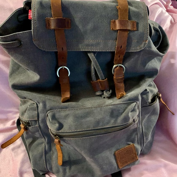Augur | Bags | Augur Large Canvas With Leather Straps Backpack | Poshmark
